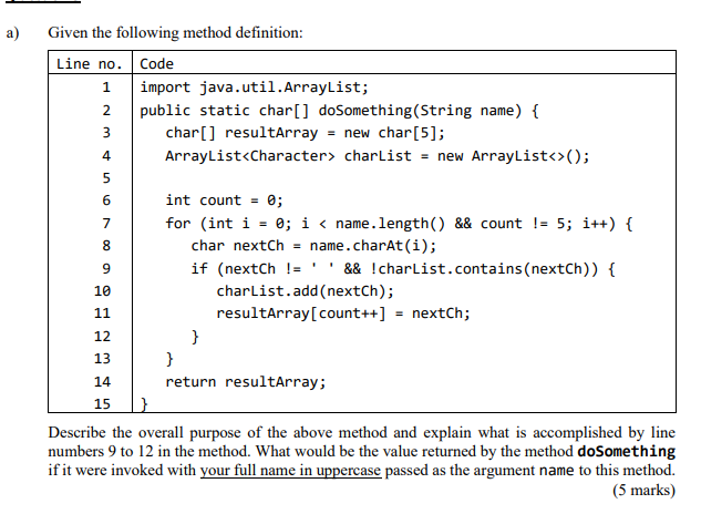 Solved a) 4 ON 7 8 Given the following method definition: | Chegg.com
