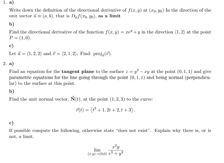 Solved 1. a) Write down the definition of the directional | Chegg.com
