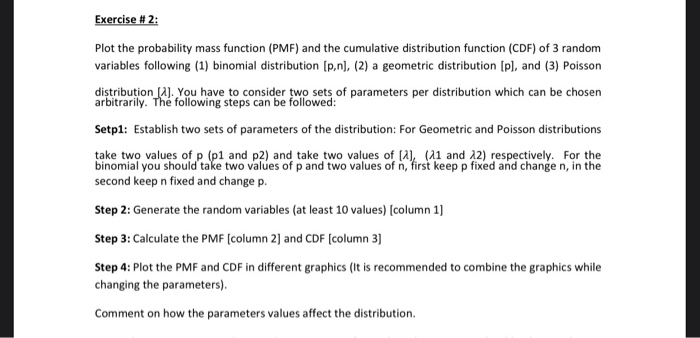 Exercise # 2 Plot the probability mass function (PMF) | Chegg.com