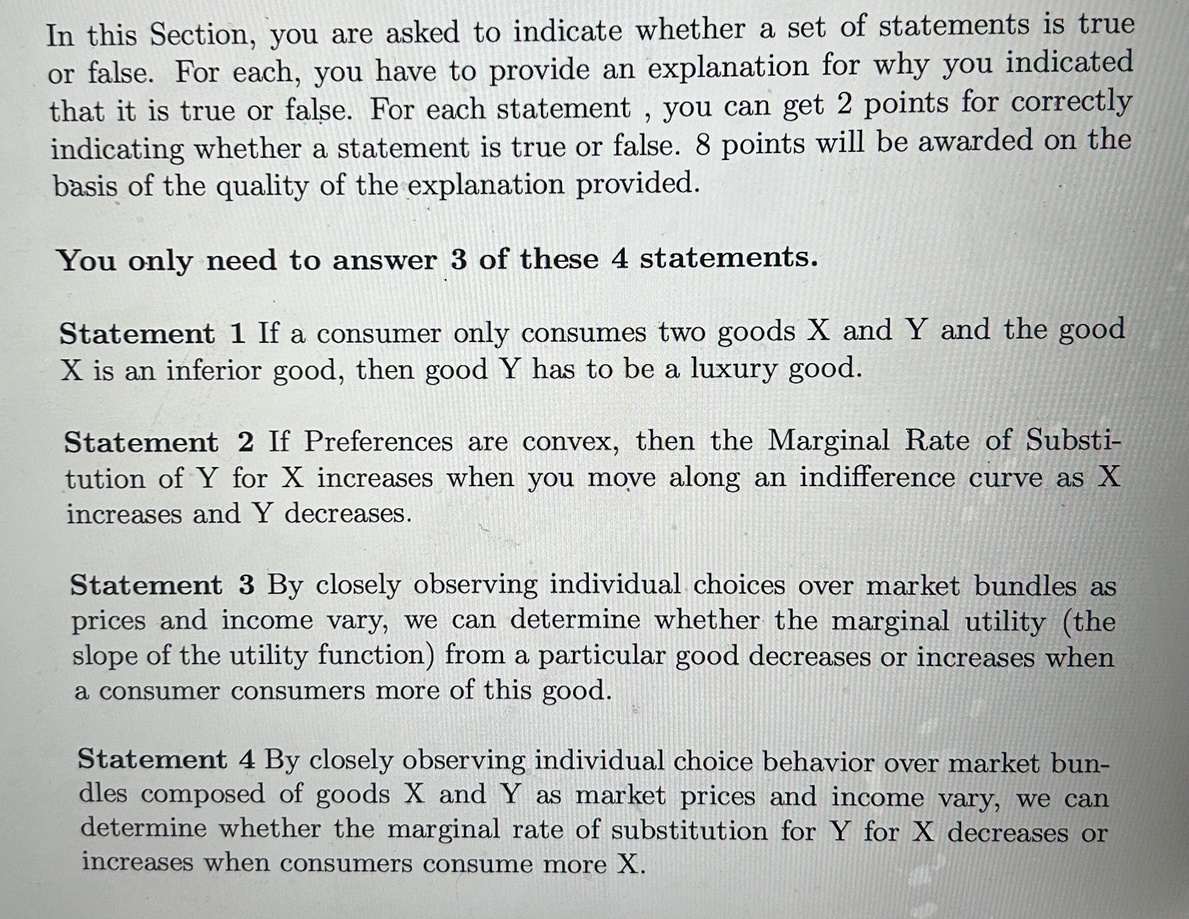 Solved In this Section, you are asked to indicate whether a | Chegg.com