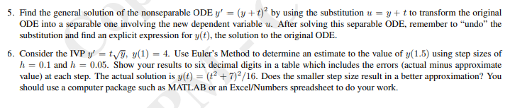 Solved 5. Find the general solution of the nonseparable ODE | Chegg.com