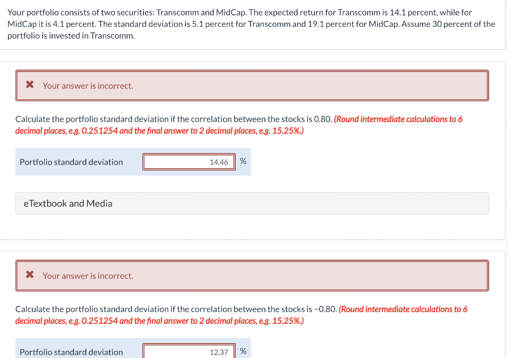 Solved Your portfolio consists of two securities: Transcomm | Chegg.com