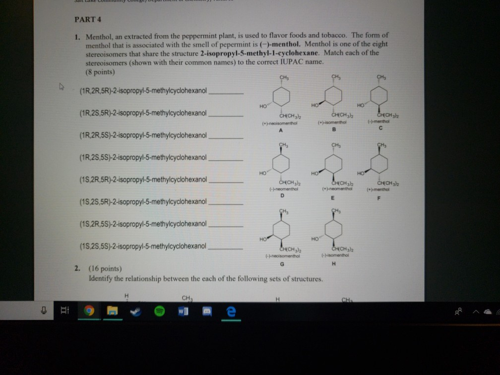 Solved PART 4 1. Menthol, an extracted from the peppermint | Chegg.com