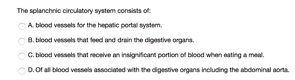 Solved The splanchnic circulatory system consists of: A. | Chegg.com