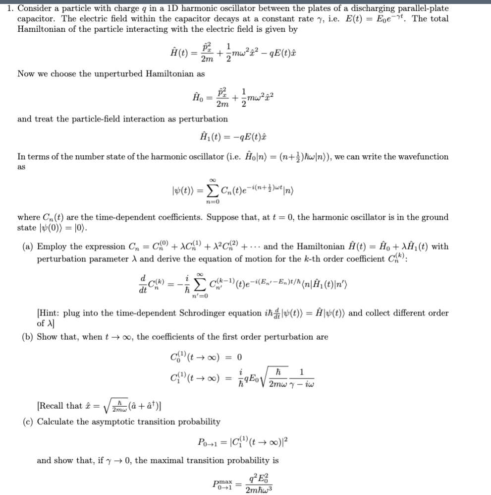 Solved Consider a particle with charge q in a 1D harmonic | Chegg.com
