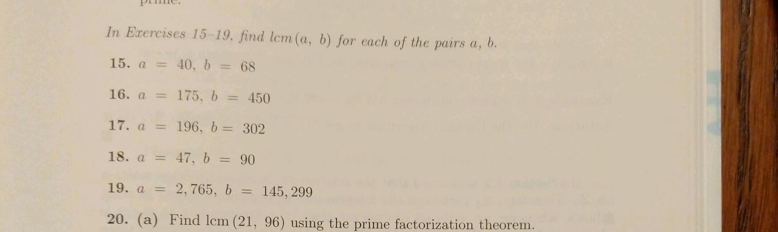 Solved In Exercises 15-19. find lcm (a, b) for each of the | Chegg.com