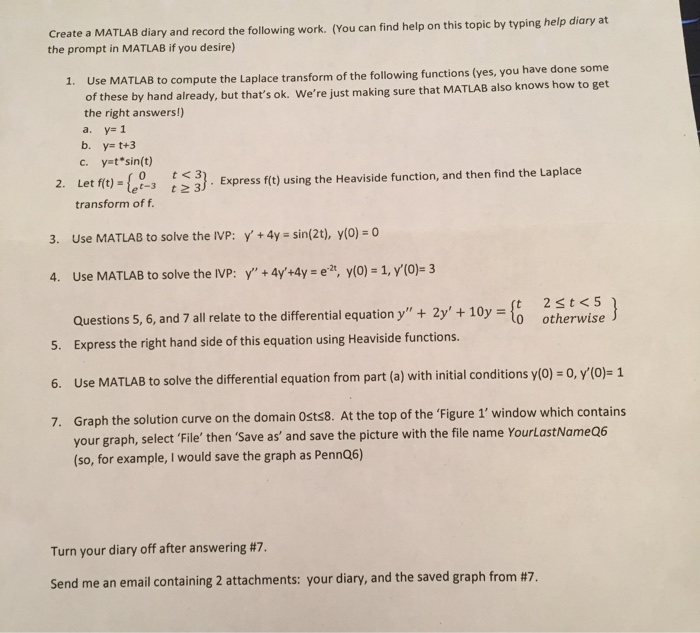 Create a MATLAB diary and record the following work. | Chegg.com