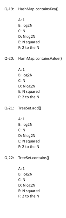 Solved Q-19: HashMap.containsKey() B: log2N C: N D: Nlog2N | Chegg.com