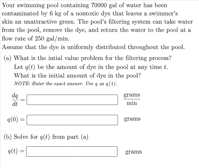 Solved Your swimming pool containing 70000 gal of water has | Chegg.com