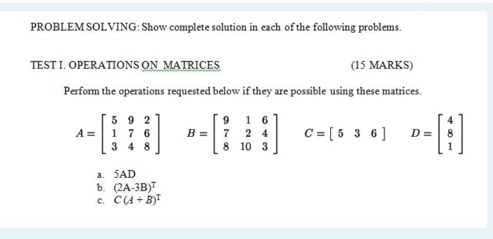 Solved PROBLEM SOLVING: Show complete solution in each of | Chegg.com