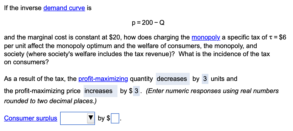 Solved If the inverse demand curve is p=200−Q and the | Chegg.com