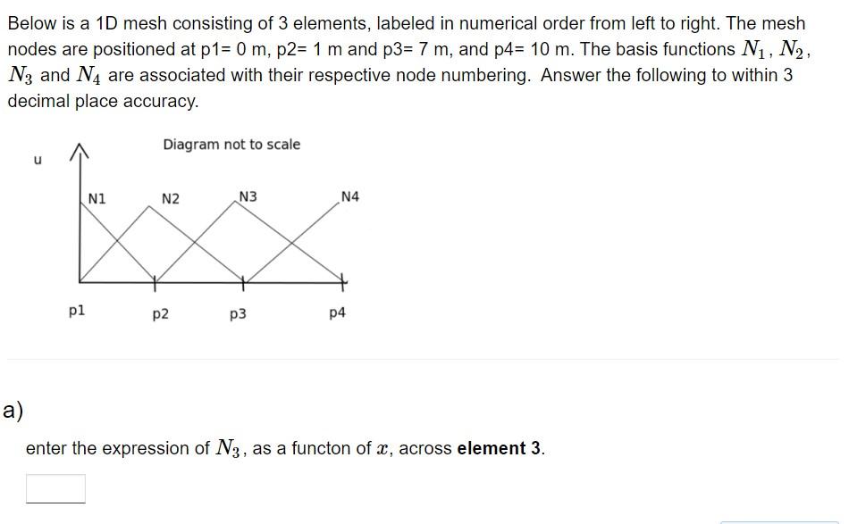 Solved Below is a 1D mesh consisting of 3 elements, labeled | Chegg.com