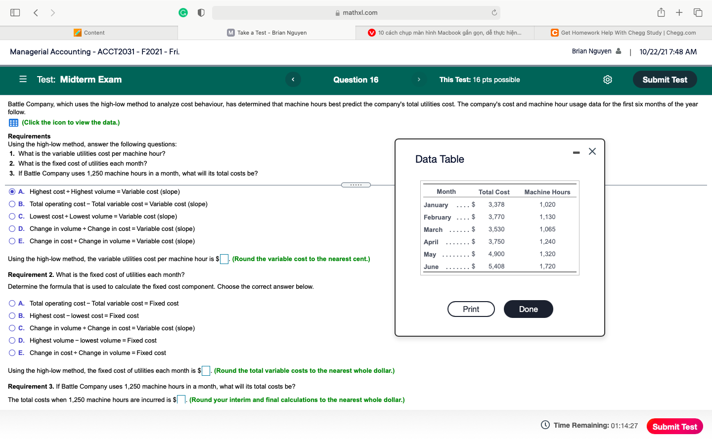Solved く> mathxl.com + + Content M Take a Test - Brian | Chegg.com
