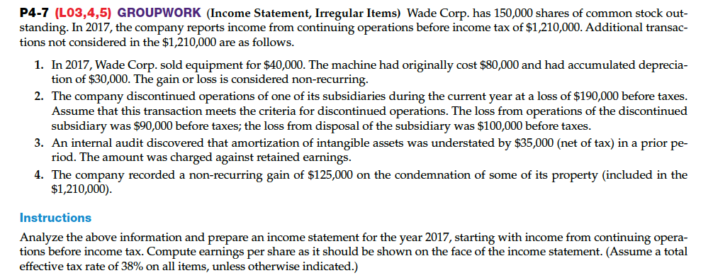 Solved P4-7 (LO3,4,5) GROUPWORK (Income Statement, Irregular | Chegg.com