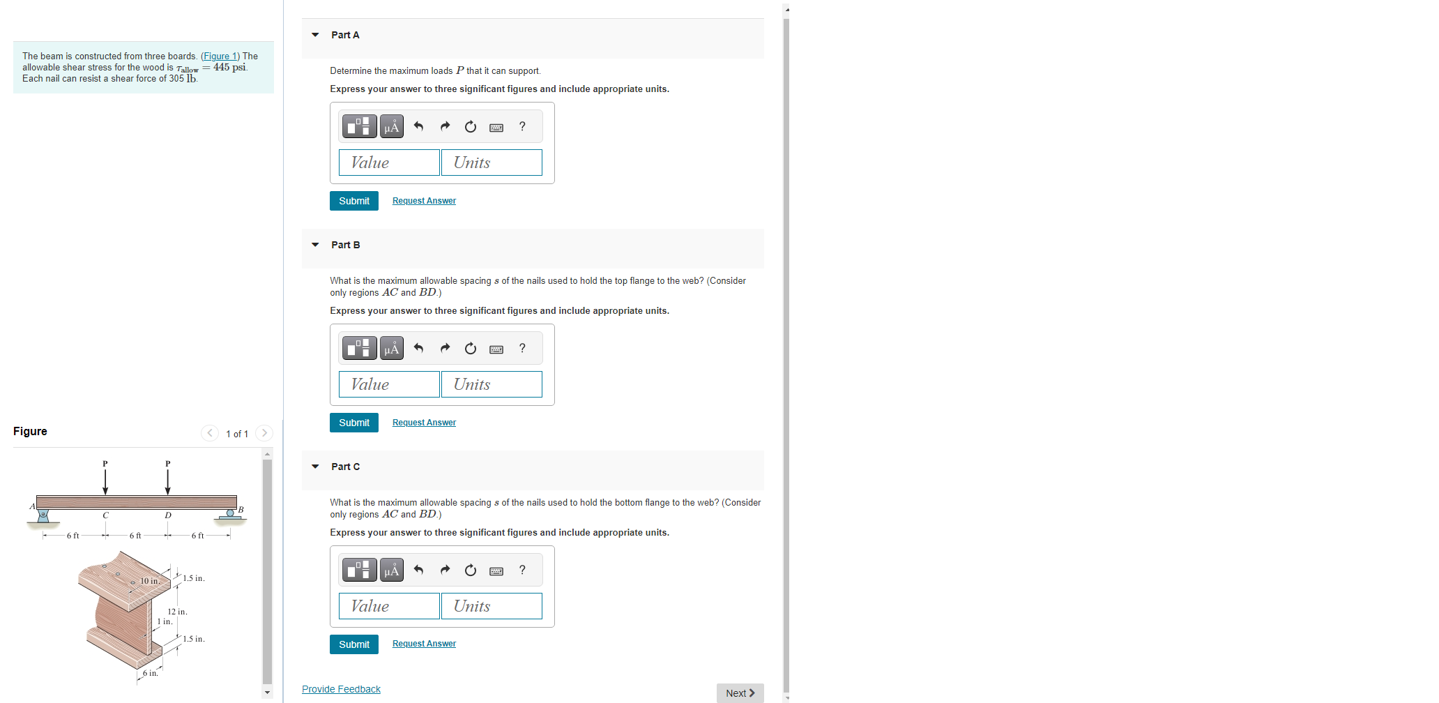 Solved The beam is constructed from three boards. (Figure 1) | Chegg.com