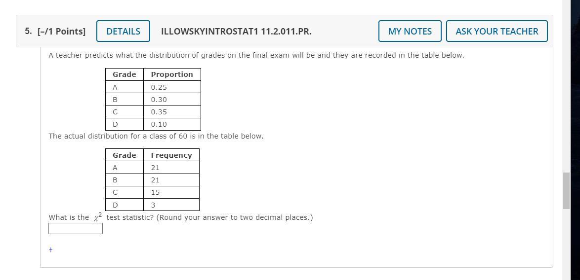 Solved 5. [-/1 Points] DETAILS ILLOWSKYINTROSTAT1 | Chegg.com