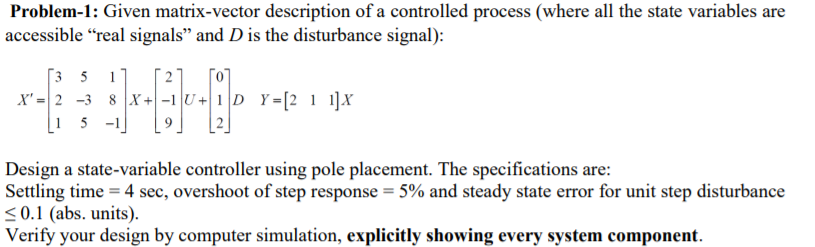 Problem-1: Given matrix-vector description of a | Chegg.com