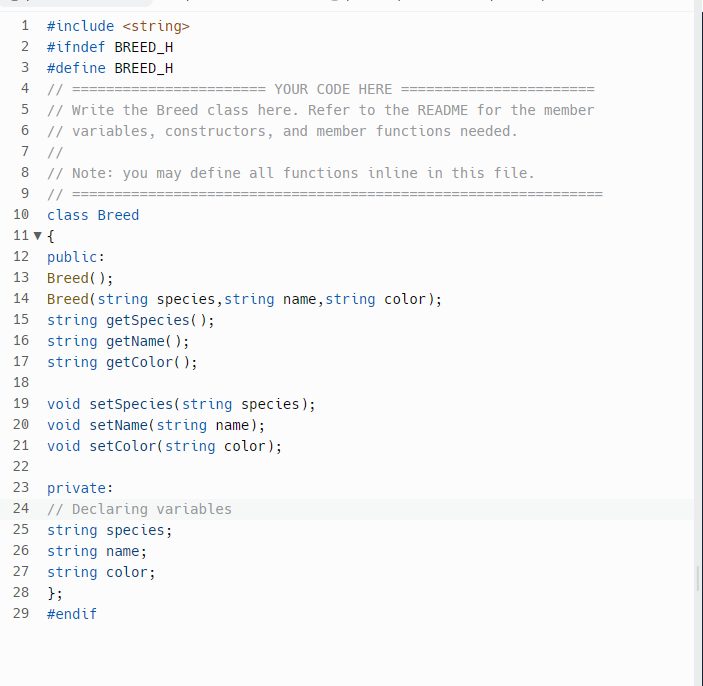 Solved Pets Breed Class Create a class with the following: | Chegg.com