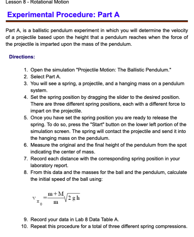 Solved Lesson 8 - Rotational Motion Experimental Procedure: | Chegg.com