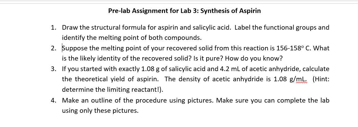 Solved Pre-lab Assignment for Lab 3: Synthesis of Aspirin 1. | Chegg.com