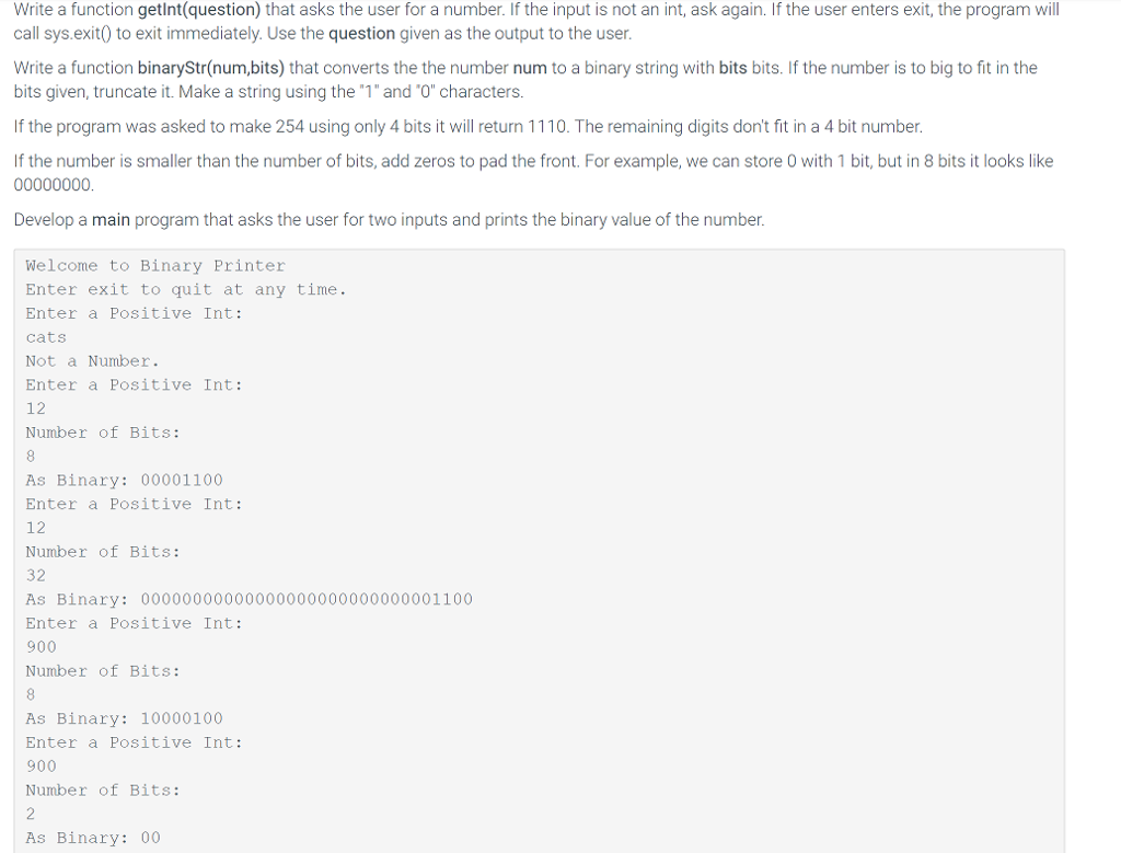 Solved Python: Write a function getInt(question) that | Chegg.com