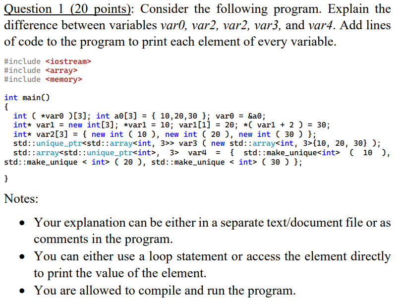 Solved Question 1 (20 points): Consider the following | Chegg.com