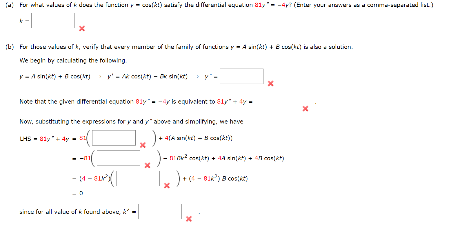 Solved (a) For what values of k does the function y=cos(kt) | Chegg.com