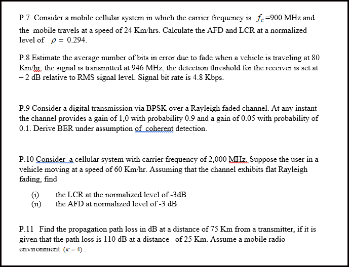 Solved P.7 Consider a mobile cellular system in which the | Chegg.com