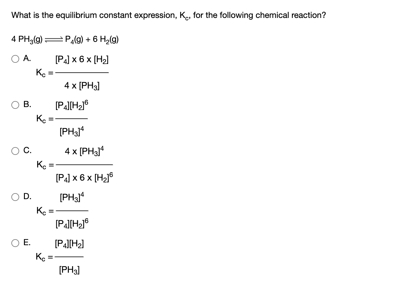 Solved What is the equilibrium constant expression, Kc, for | Chegg.com