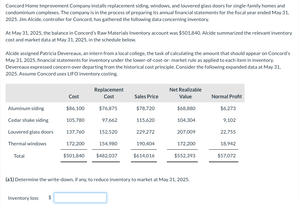 Solved Concord Home Improvement Company installs replacement | Chegg.com