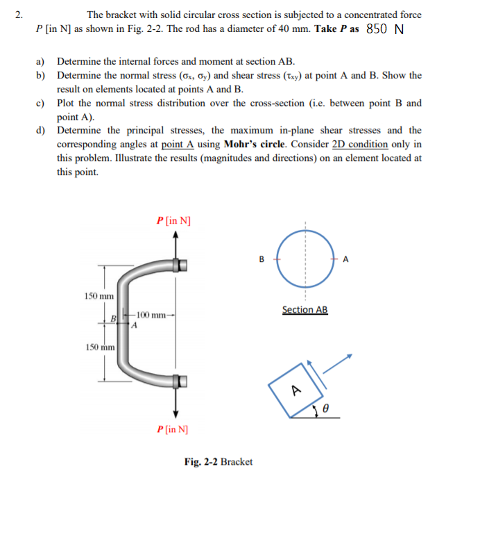 Solved 2. The bracket with solid circular cross section is | Chegg.com