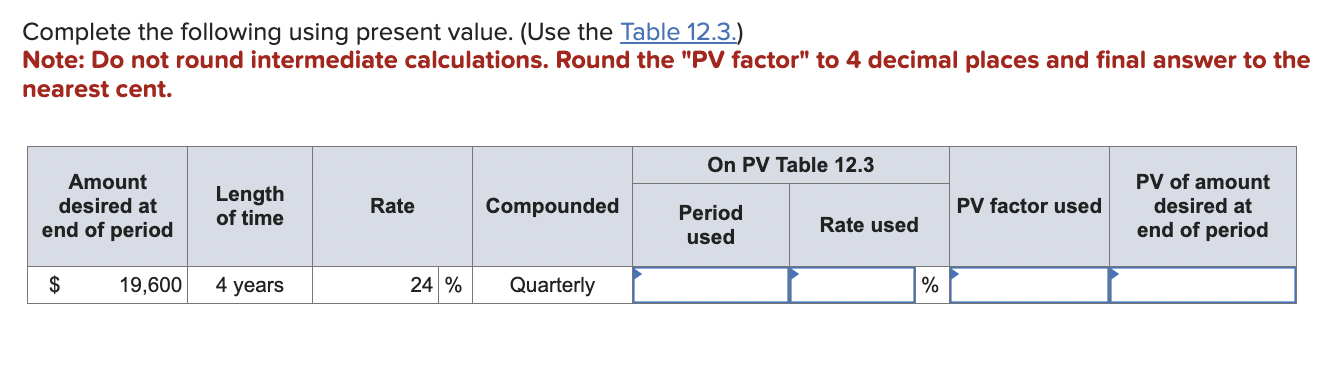 Solved Complete the following using present value. (Use the | Chegg.com