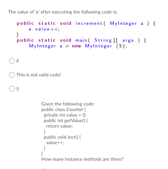 Solved The value of 'a' after executing the following code | Chegg.com