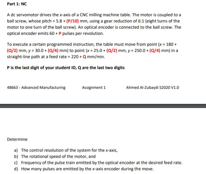 Solved Part 1: NC A dc servomotor drives the x-axis of a CNC | Chegg.com