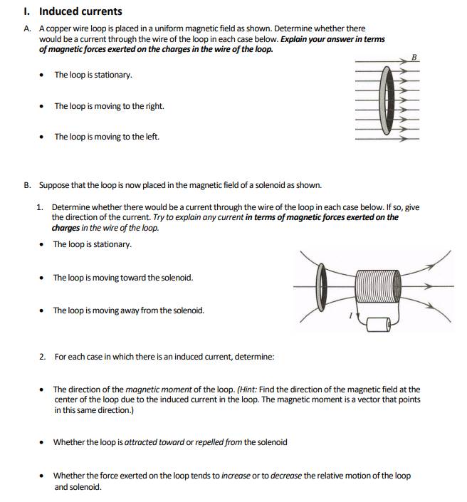 Solved l. Induced currents Acopper wire loop is placed in a | Chegg.com