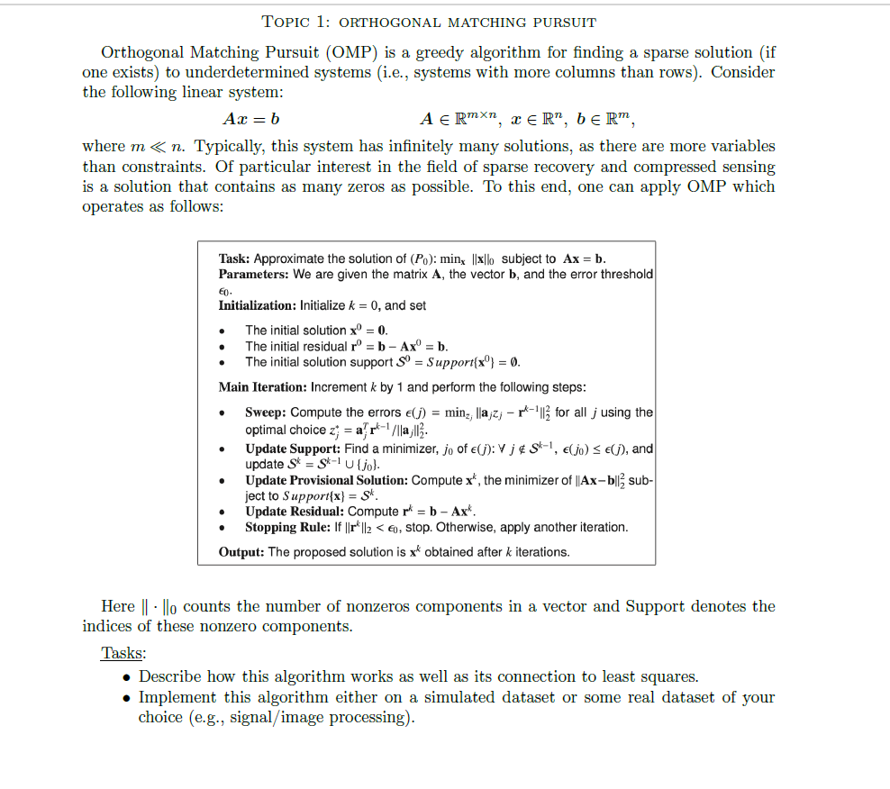 Solved TOPIC 1: ORTHOGONAL MATCHING PURSUITOrthogonal | Chegg.com Solved TOPIC 1: ORTHOGONAL MATCHING PURSUITOrthogonal | Chegg.com