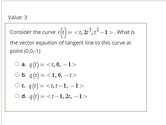 Solved Value 4 Consider The Curve R T