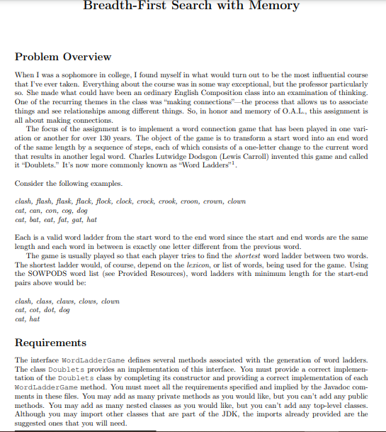 Solved Breadth-First Search with Memory Problem Overview | Chegg.com
