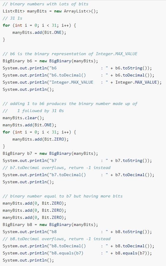Solved Create a class called BigBinary that represents an | Chegg.com