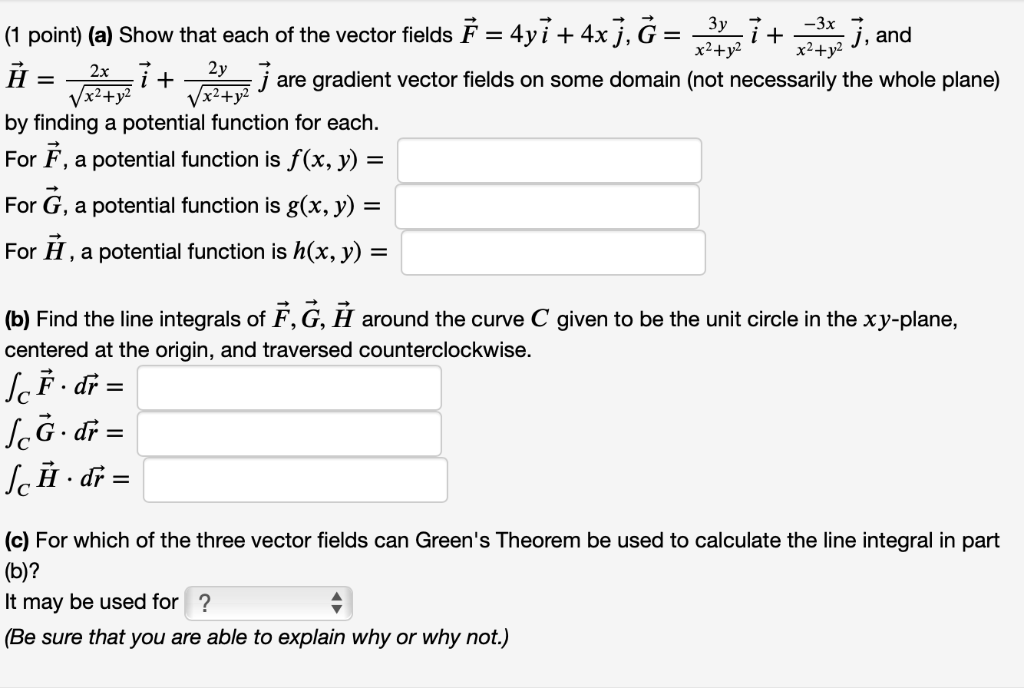 Solved (1 point) (a) Show that each of the vector fields | Chegg.com