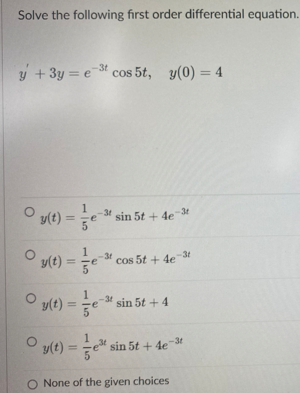 Solved Solve the following first order differential | Chegg.com