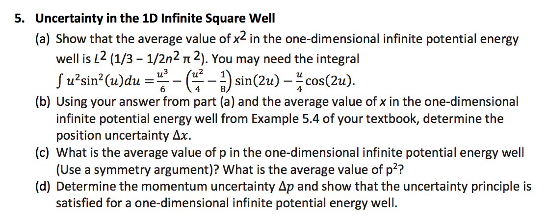 Solved 5. Uncertainty in the 1D Infinite Square Well (a) | Chegg.com