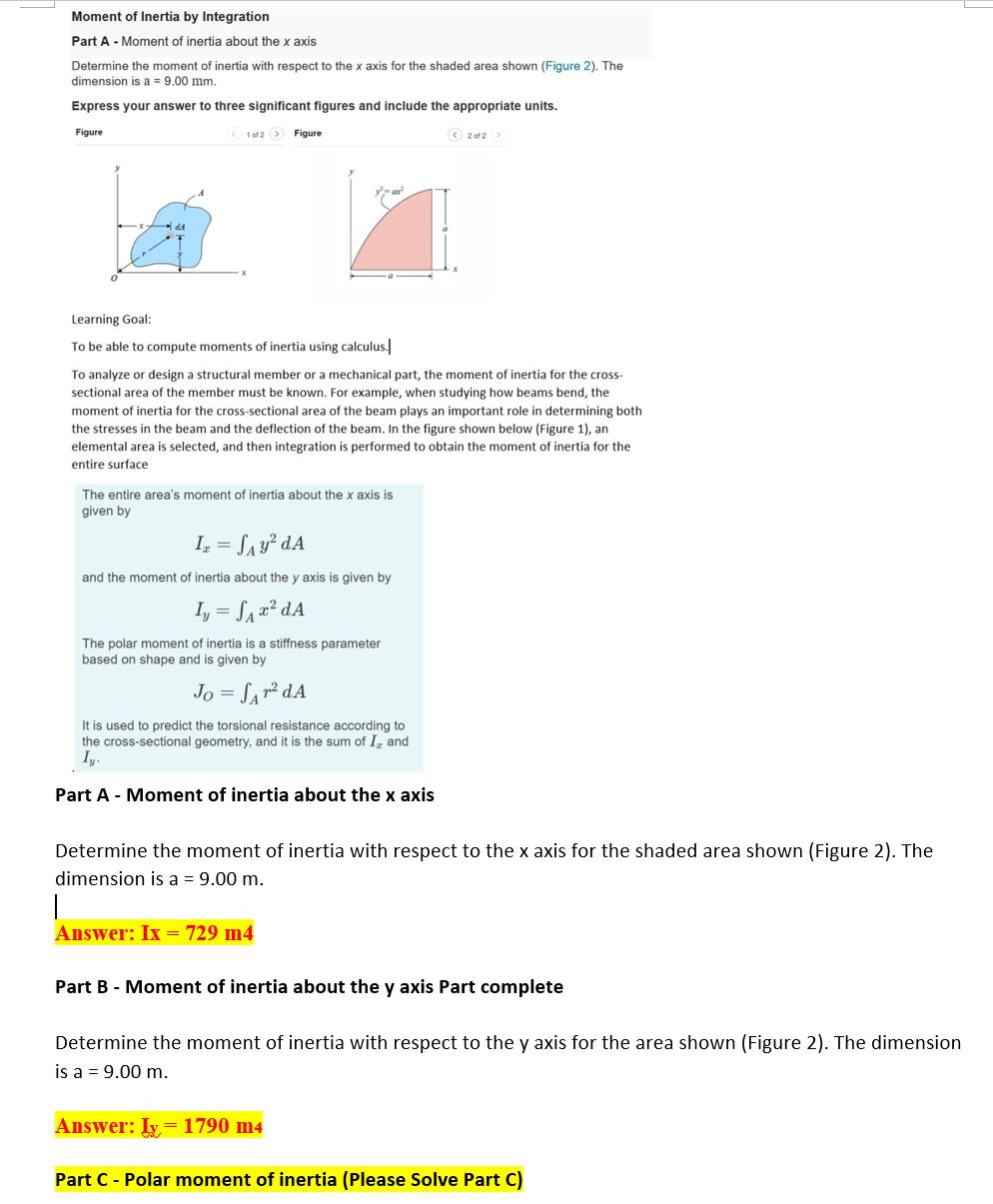 Solved Moment of Inertia by Integration Part A - Moment of | Chegg.com