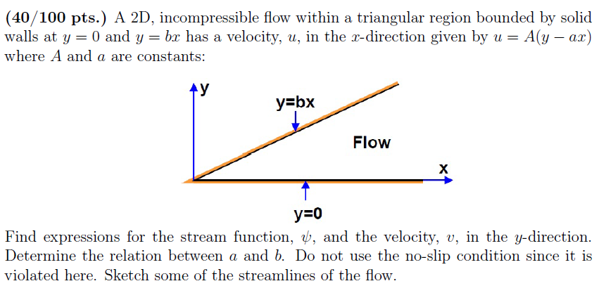 Solved A 2D, incompressible flow within a triangular region | Chegg.com