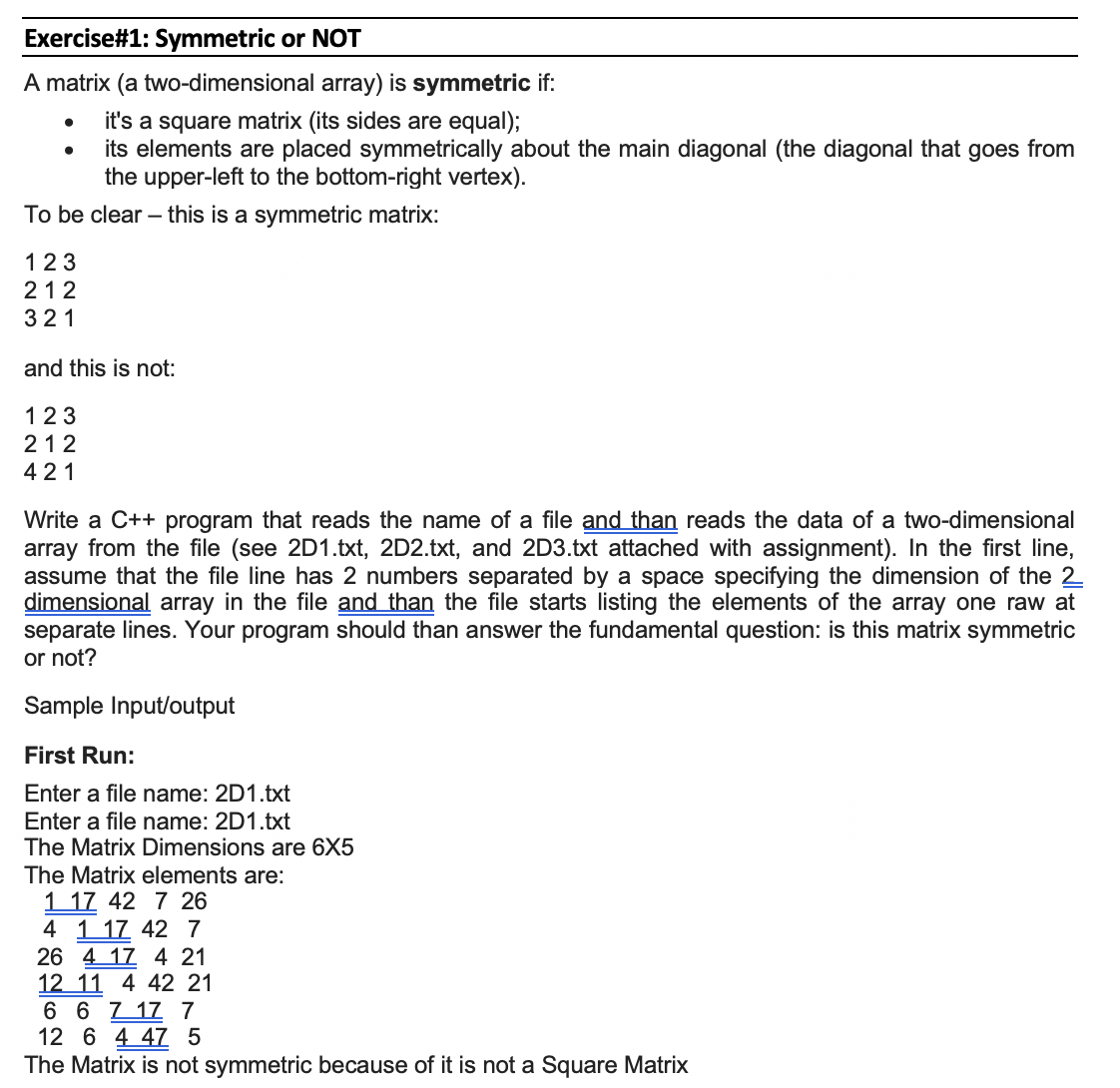 Solved . Exercise#1: Symmetric or NOT A matrix (a | Chegg.com