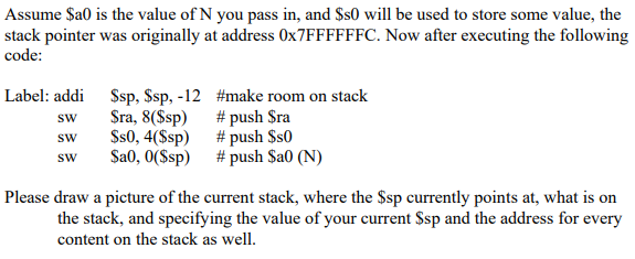 Solved Assume $a0 is the value of N you pass in, and $s0 | Chegg.com