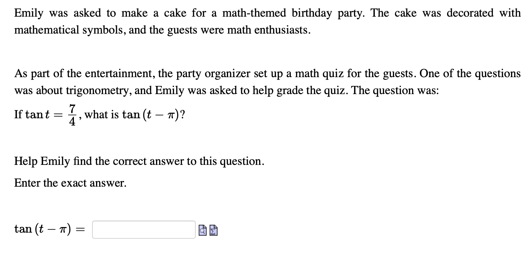 Solved Emily was asked to make a cake for a math-themed | Chegg.com