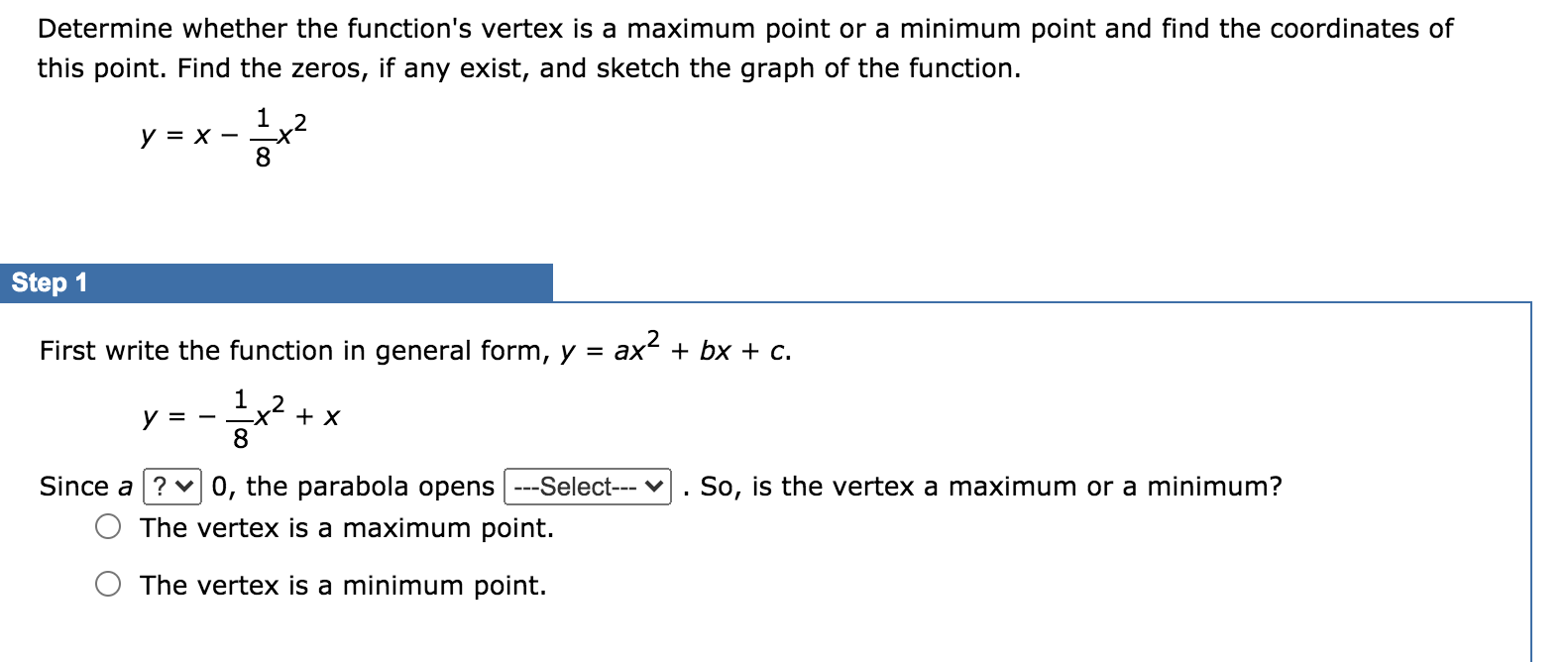 Solved Determine whether the function's vertex is a maximum | Chegg.com