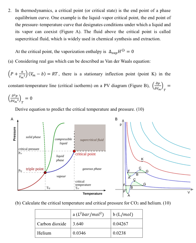 Solved In ﻿thermodynamics, a critical point (or ﻿critical | Chegg.com