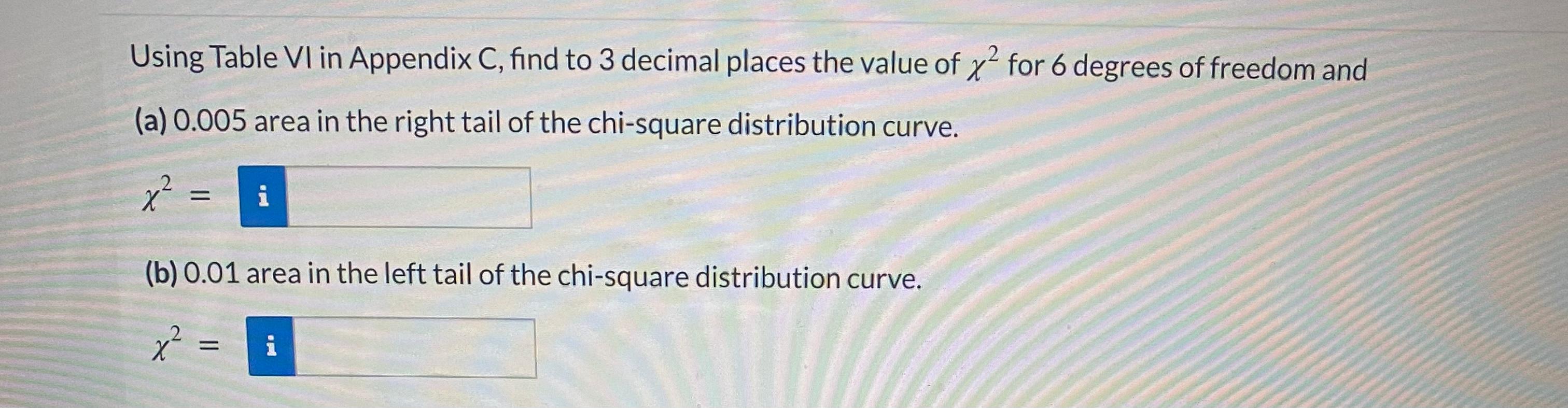 Solved Using Table VI in Appendix C, find to 3 decimal | Chegg.com
